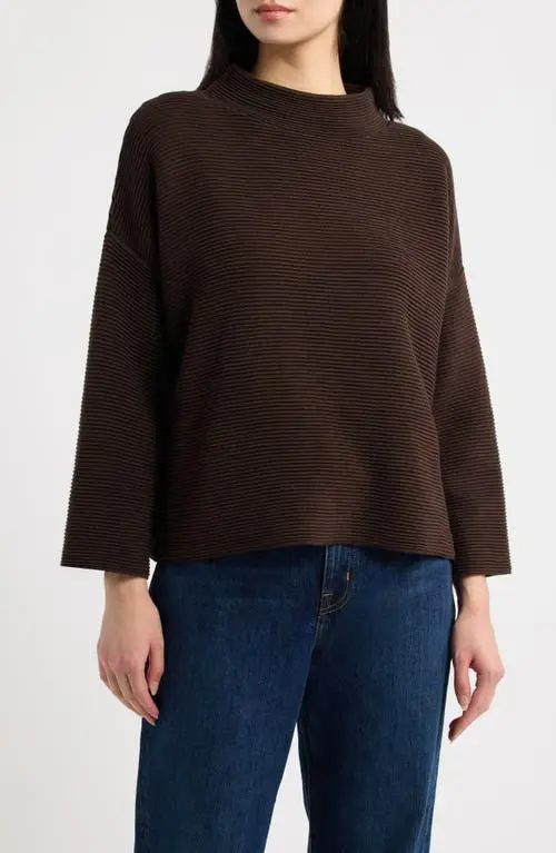 Eileen Fisher Mock Neck Ribbed Sweater - Coffee