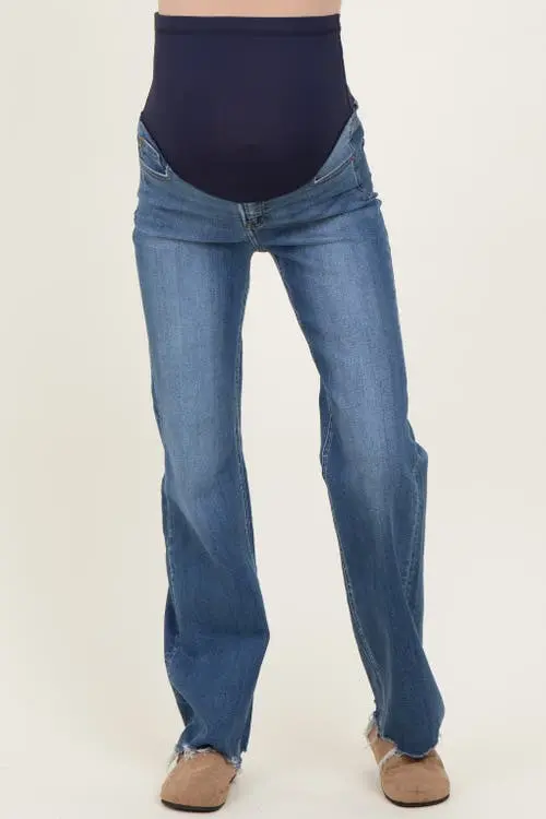 PINKBLUSH Fray Hem Straight Leg Maternity Jeans