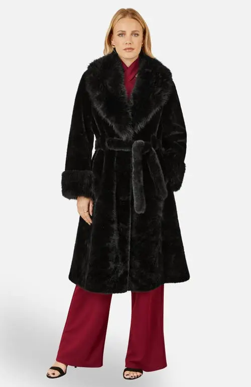 YUMI Oversize Collar Wrap Faux Fur Coat