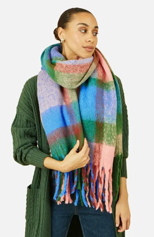 YUMI Oversize Fringe Checked Scarf