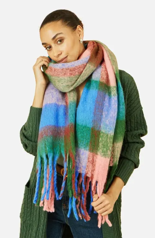 YUMI Oversize Fringe Checked Scarf