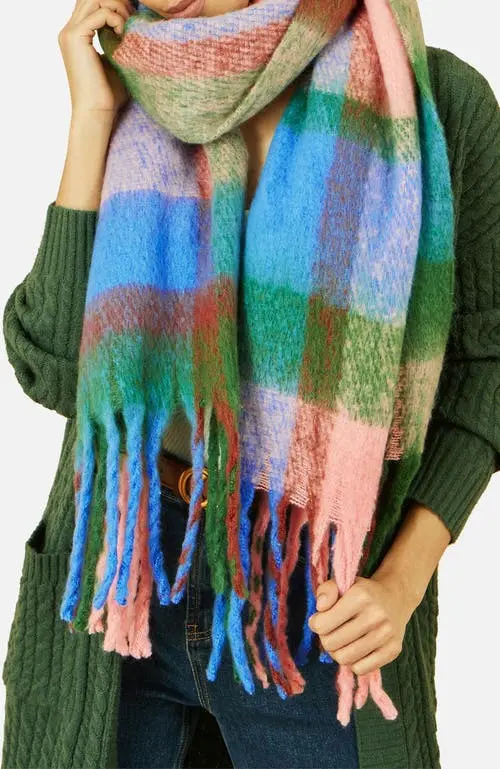 YUMI Oversize Fringe Checked Scarf
