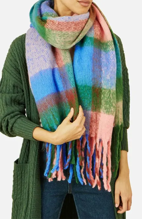 YUMI Oversize Fringe Checked Scarf