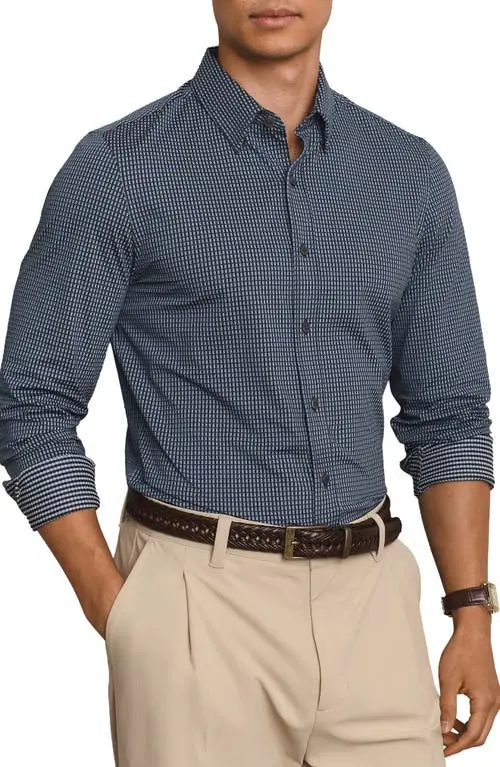 RHONE Commuter Slim Fit Gingham Shirt - Navy/gray Gingham