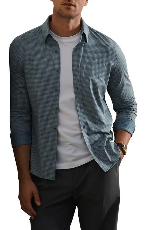 RHONE Commuter Slim Fit Gingham Shirt - Olive Shadow Gingham