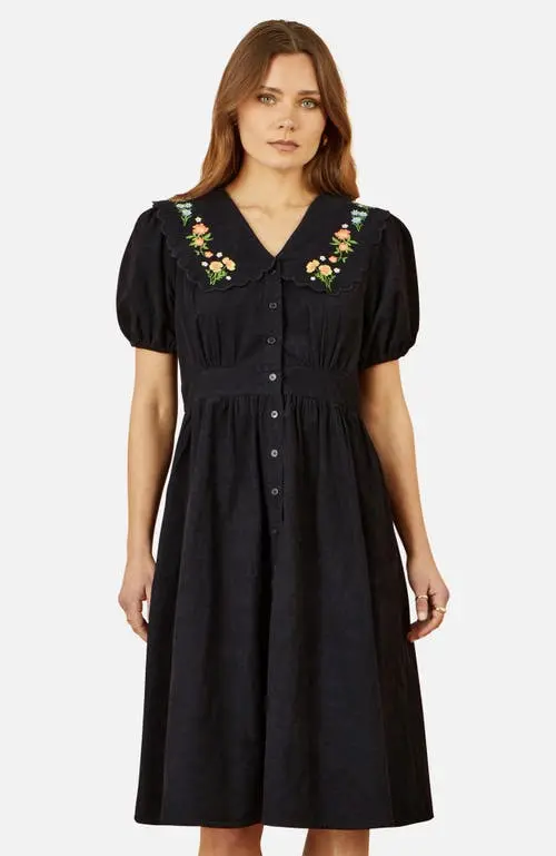 YUMI Embroidered Collar Cord Tea Dress