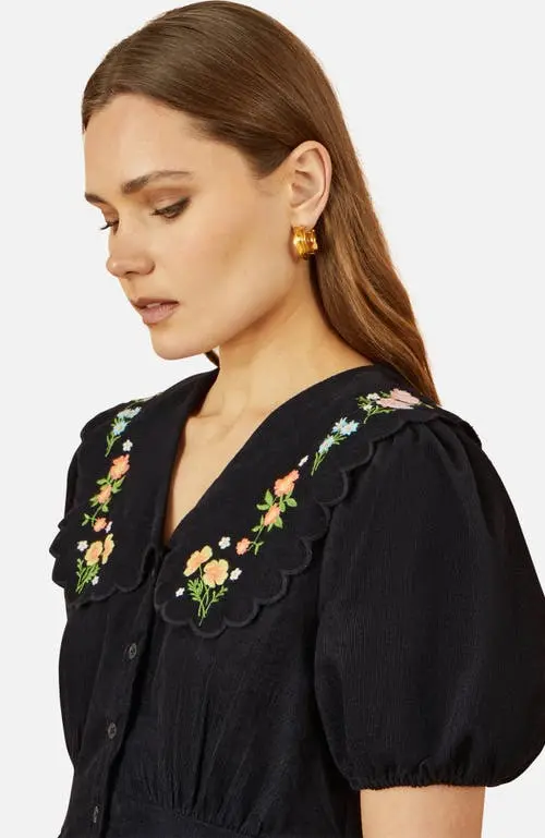 YUMI Embroidered Collar Cord Tea Dress