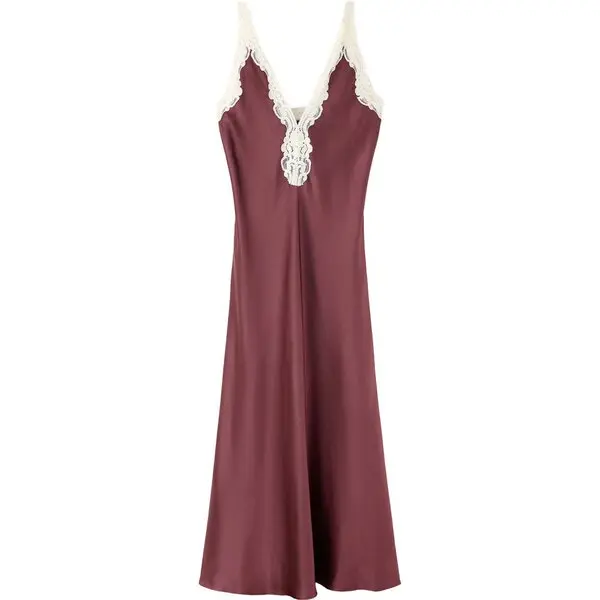 Mango Lace Trim Satin Slipdress - Maroon