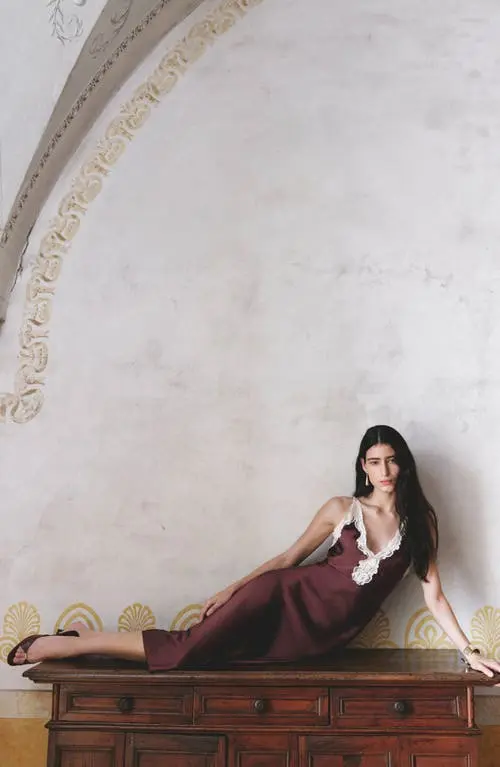 Mango Lace Trim Satin Slipdress