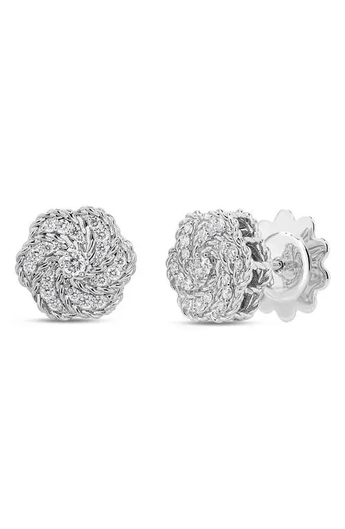 Roberto Coin 18k Gold Diamond Rose Stud Earrings - White
