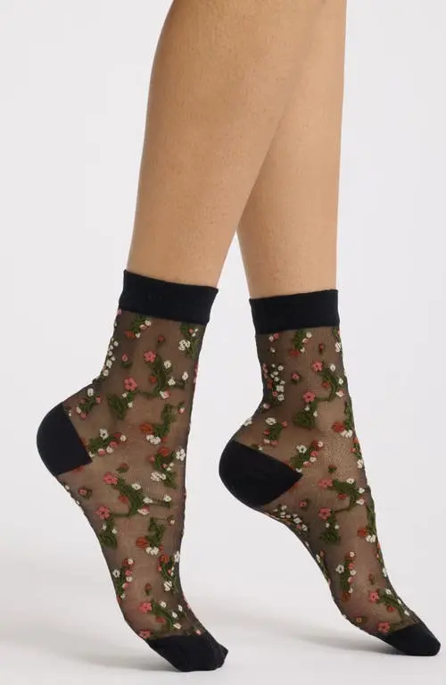 STEMS Madeline Floral Crew Socks - Black
