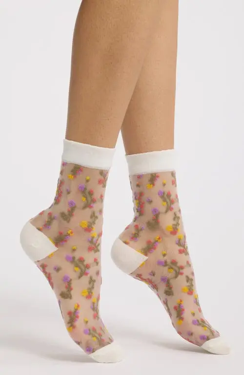 STEMS Madeline Floral Crew Socks - Ivory