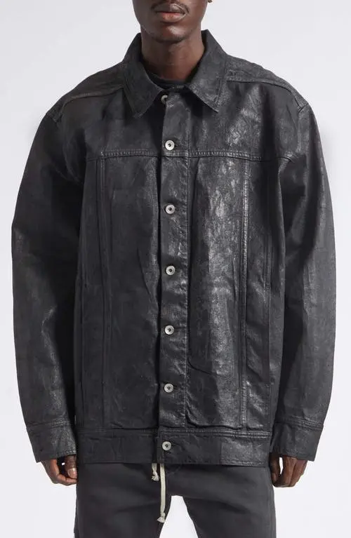 Rick Owens Jumbo Worker Coated Denim Jacket - Black