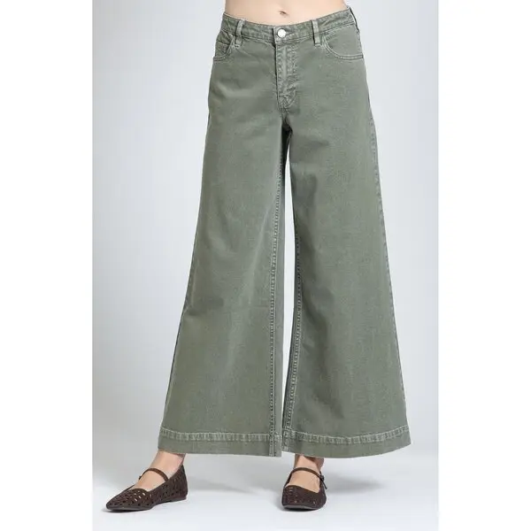 APNY Godet Wide Leg Jeans - Olive