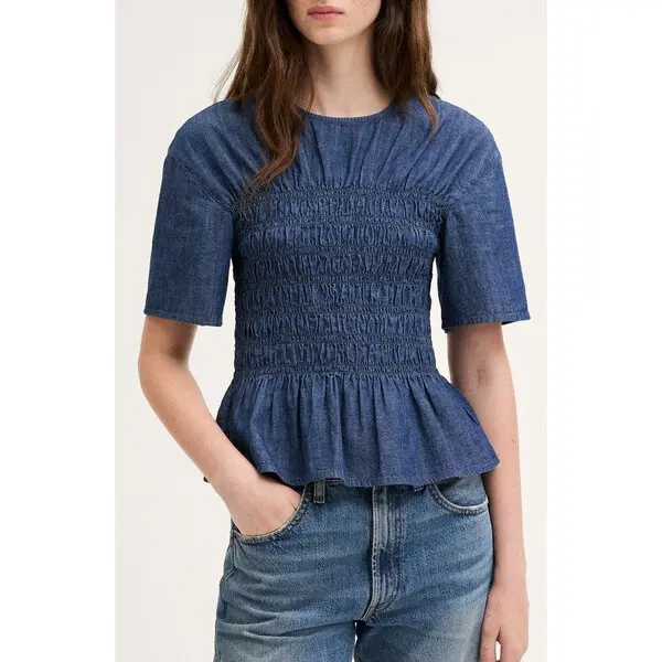 Madewell Smocked Denim Top