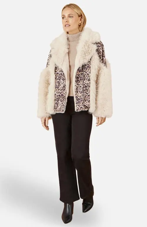 YUMI Faux Fur Biker Leopard Print Jacket