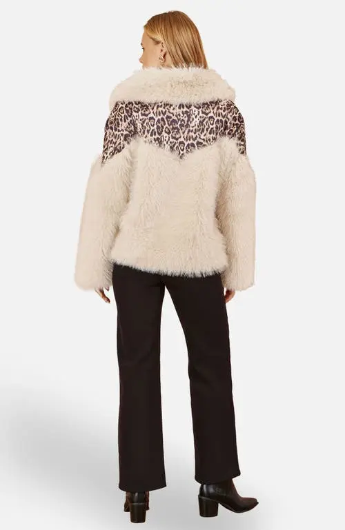 YUMI Faux Fur Biker Leopard Print Jacket
