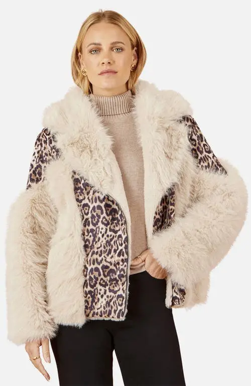 YUMI Faux Fur Biker Leopard Print Jacket