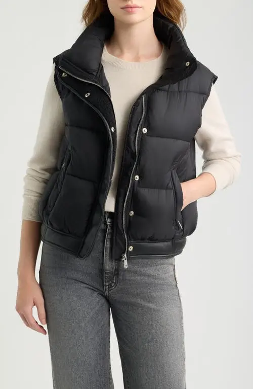 Love Token Lisa Faux Leather Trim Puffer Vest - Black