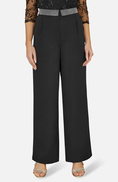 YUMI Diamante Waistband Wide Leg Trousers - Black