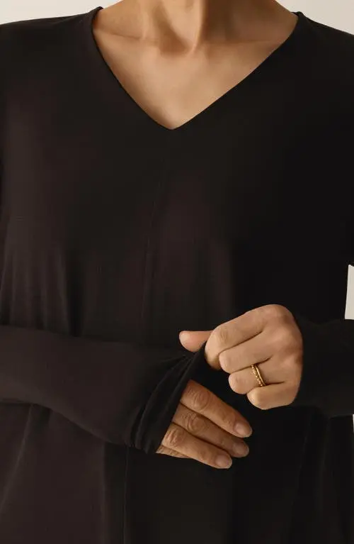Eileen Fisher Long Sleeve V-neck Tunic Top - Coffee