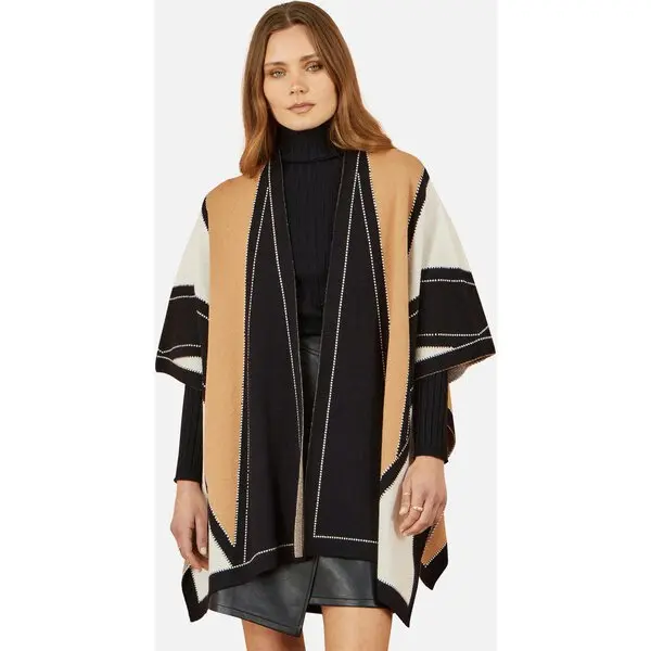 YUMI Color Block Cape - Brown