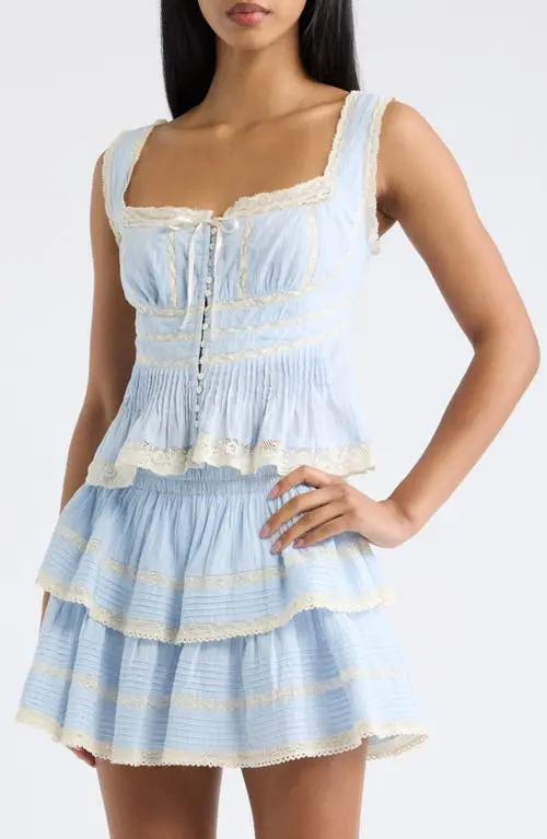 LoveShackFancy Kaelin Lace Trim Ruffle Sleeveless Top - Chambray Sky