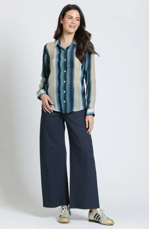 APNY Vertical Print Roll-tab Sleeve Button-up Shirt