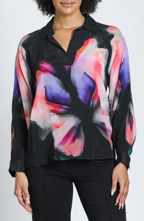 APNY Long Sleeve Half Placket Pullover Top - Black Multi