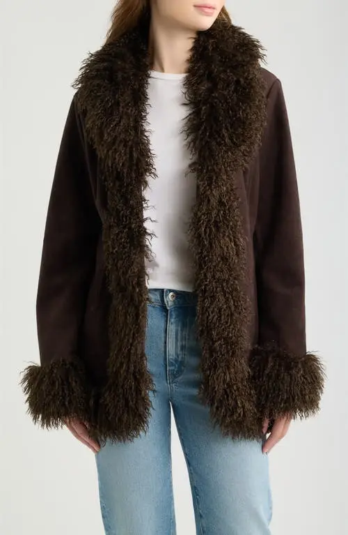 Love Token Natalia Faux Suede Coat With Faux Fur Trim