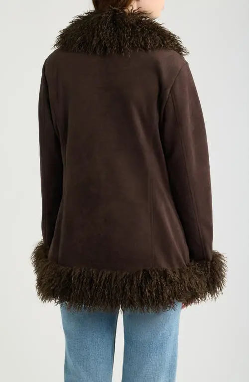 Love Token Natalia Faux Suede Coat With Faux Fur Trim