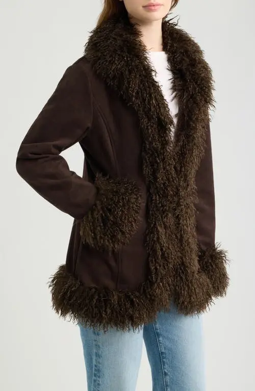 Love Token Natalia Faux Suede Coat With Faux Fur Trim