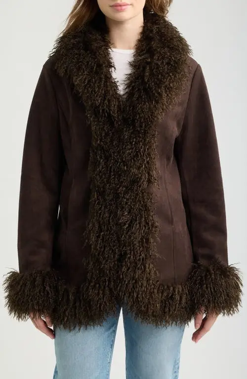 Love Token Natalia Faux Suede Coat With Faux Fur Trim