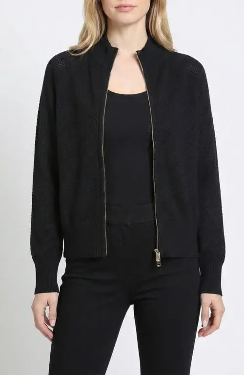 APNY Mesh Pointelle Zip-up Sweatshirt - Black
