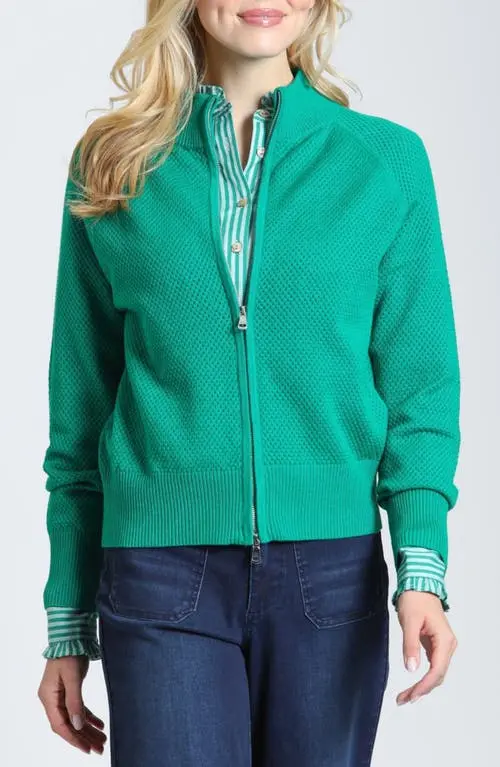 APNY Mesh Pointelle Zip Full Zip Sweatshirt - Emerald