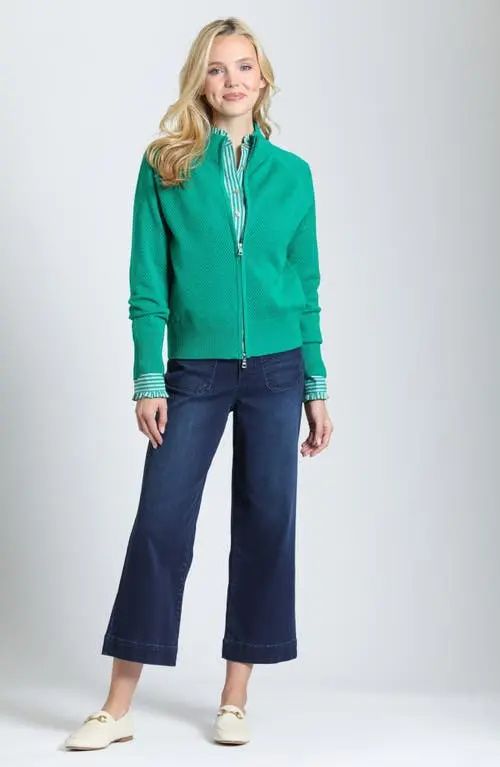 APNY Mesh Pointelle Zip Full Zip Sweatshirt