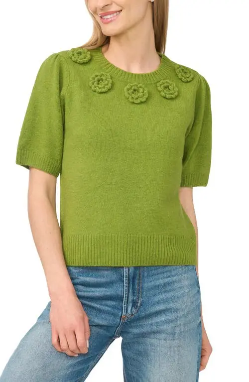 CECE DUPRAZ Rosette Short Sleeve Sweater - Kelp Forest