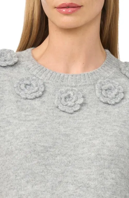 CECE DUPRAZ Rosette Short Sleeve Sweater - Light Heather Grey