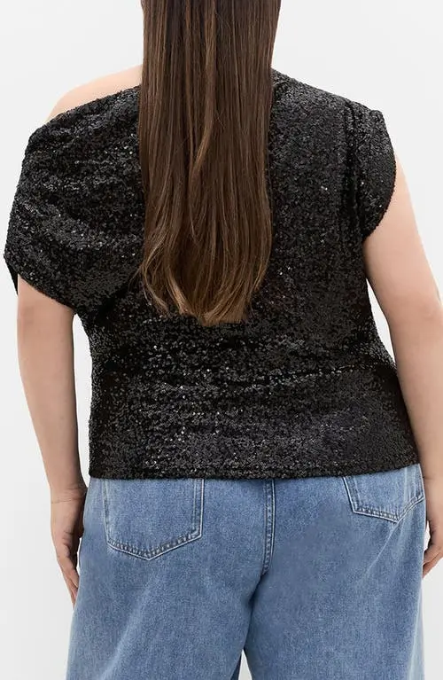 City Chic Adorn Sequined Off-the-shoulder Top - Black