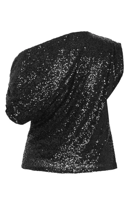 City Chic Adorn Sequined Off-the-shoulder Top - Black