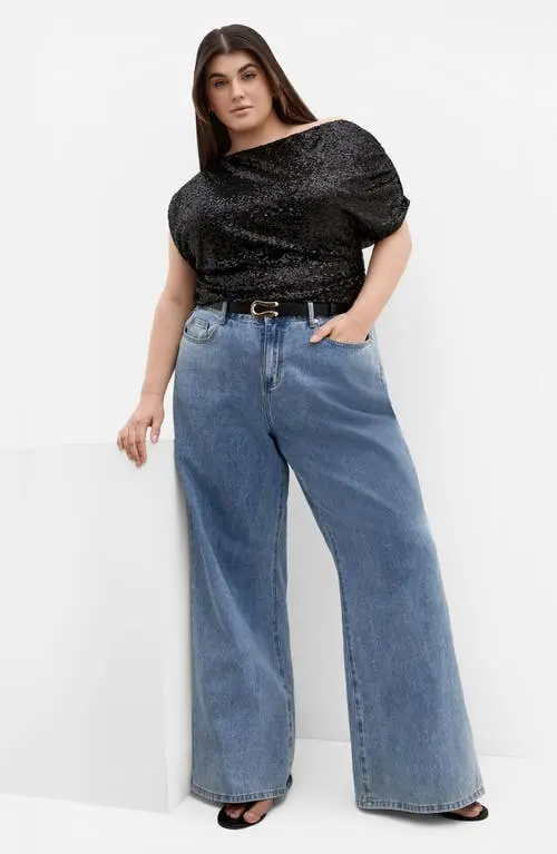 City Chic Adorn Sequined Off-the-shoulder Top - Black