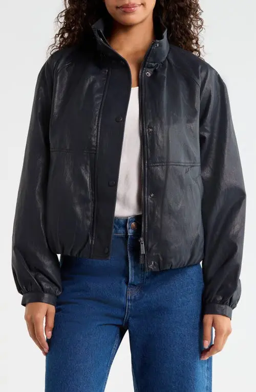 Bagatelle Faux Leather Balloon Bomber Jacket - Navy