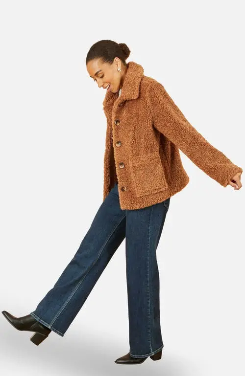 YUMI Short Teddy Bear Jacket - Brown