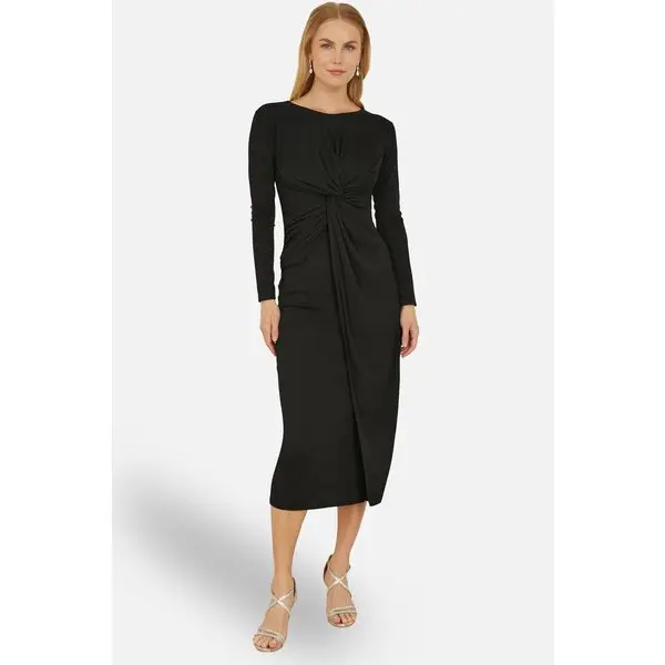 YUMI Fitted Stretch Midi Dress With Knot Detail