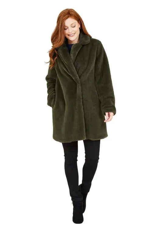 YUMI Faux Fur Coat - Khaki