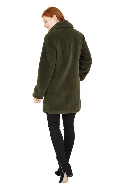 YUMI Faux Fur Coat With Collar And Invisible Fastening - Khaki