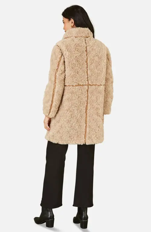 YUMI Textured Borg Long Line Biker Coat