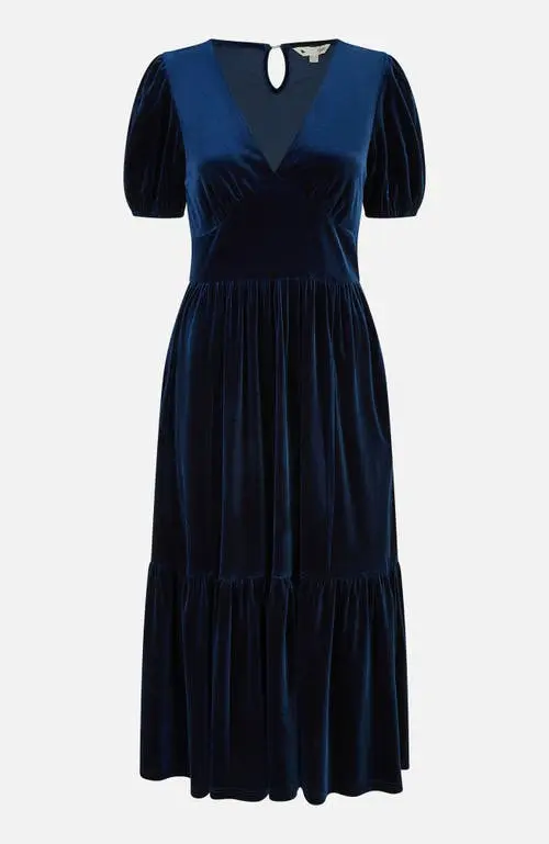 YUMI Velvet V-neck Midi Dress