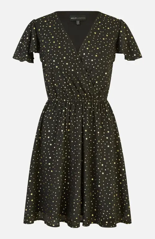 YUMI Mini Star Foil Print Skater Dress