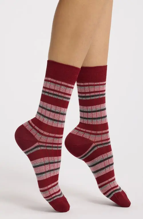 STEMS Metallic Stripe Crew Socks - Deep Red